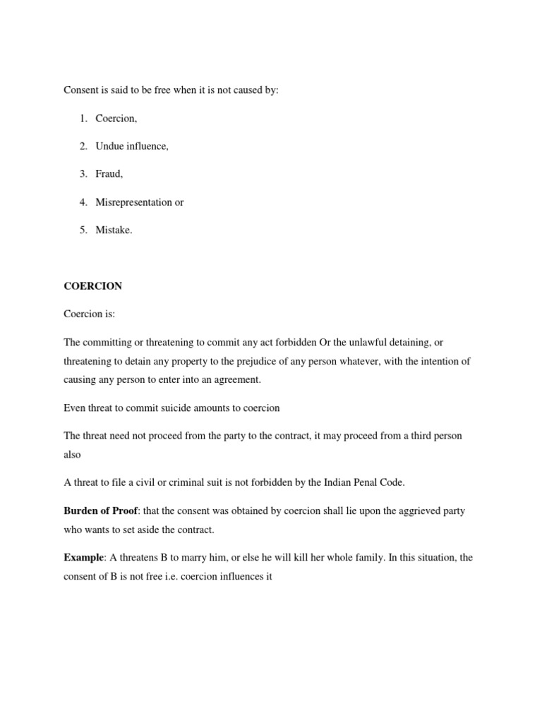 Consent Is Said To Be Free When It Is Not Caused By...... | PDF ...