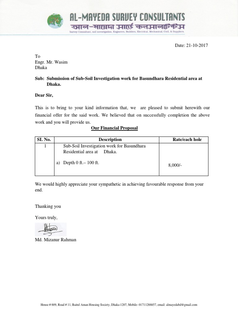 Proposal For Sub-Soil Investigation Work | PDF | Home & Garden