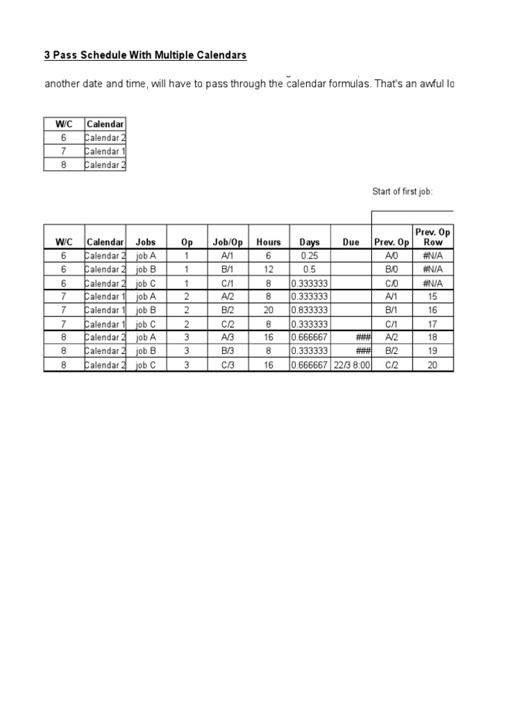 3 Pass Schedule With Multiple Calendars: W/C Calendar | PDF | Teaching ...