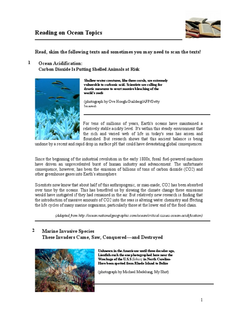 Reading On Ocean Topics | PDF | Coral Reef | Carbon Dioxide