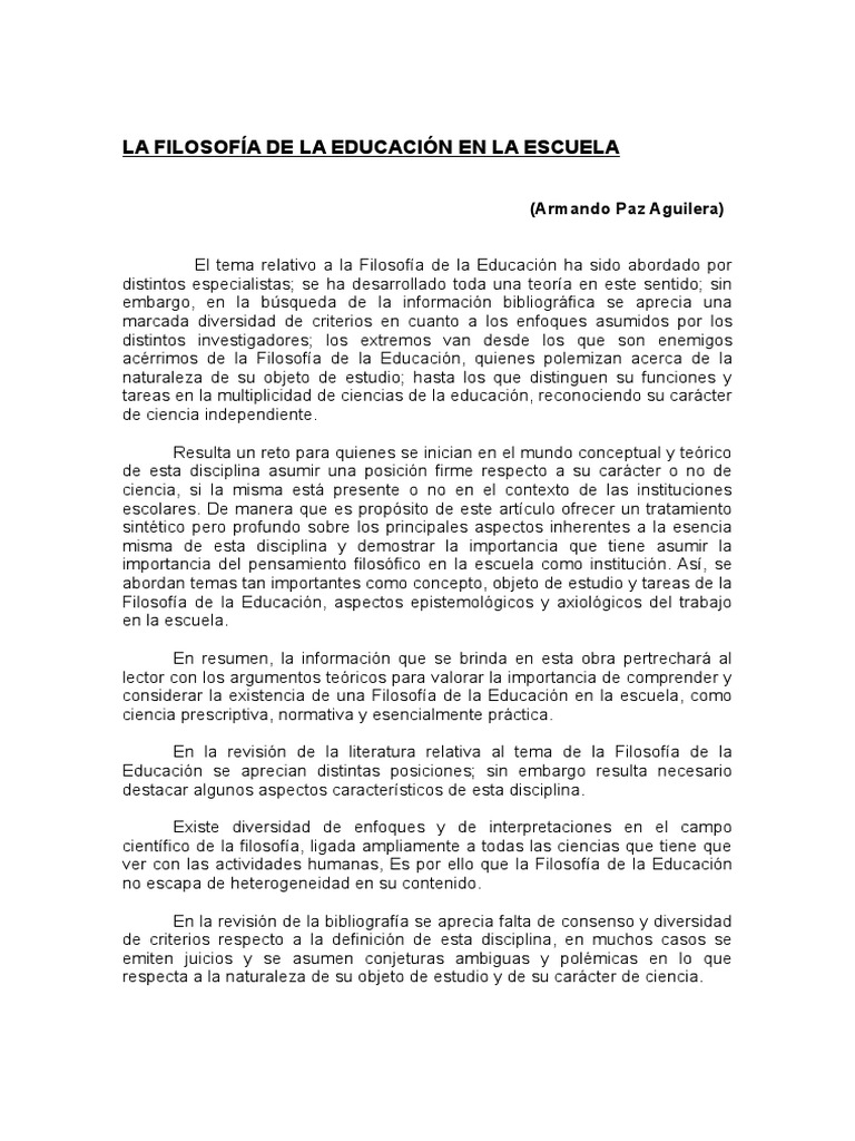 Filosofía Educativa en la Escuela | PDF | Filosofía de la educación ...