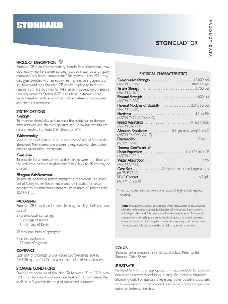 Stonclad GR Product Data | PDF | Epoxy | Flooring