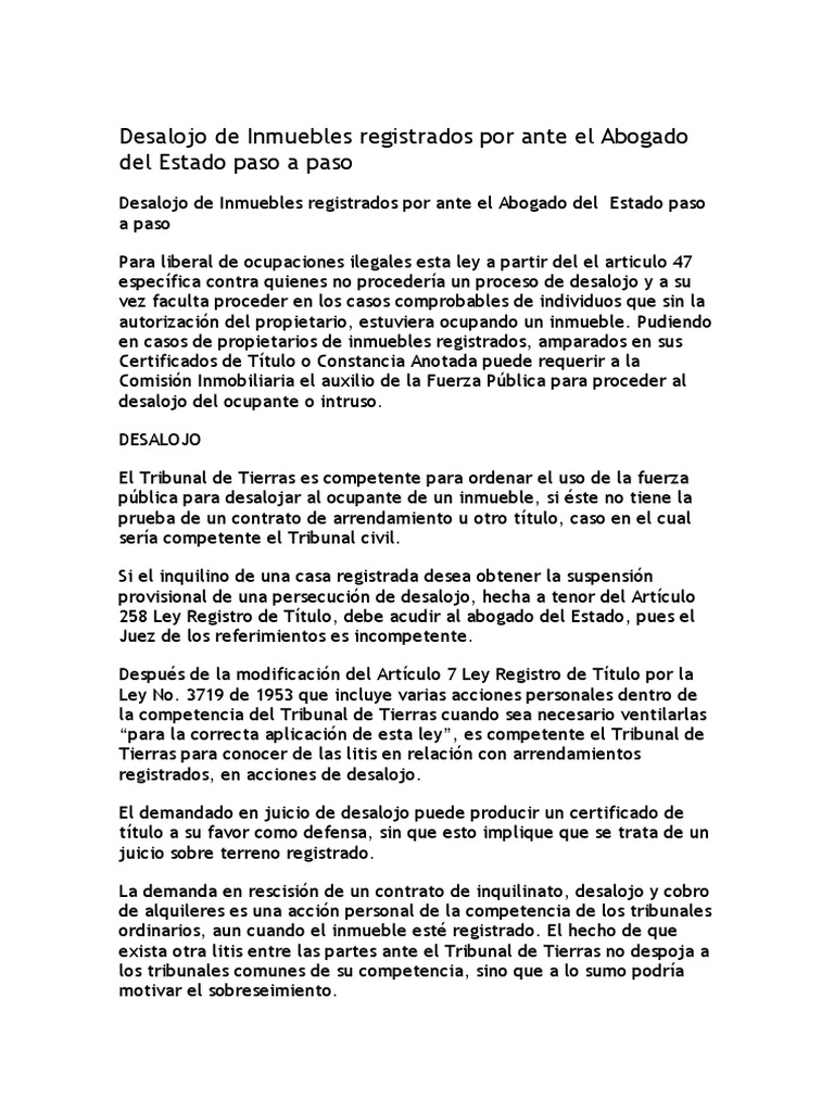 Procedimiento de Desalojo de Inmuebles | PDF | Jurisdicción | Demanda ...