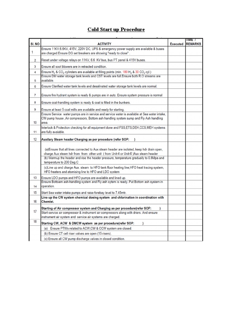 660mw Adani - Cold Start Up Procedure | PDF
