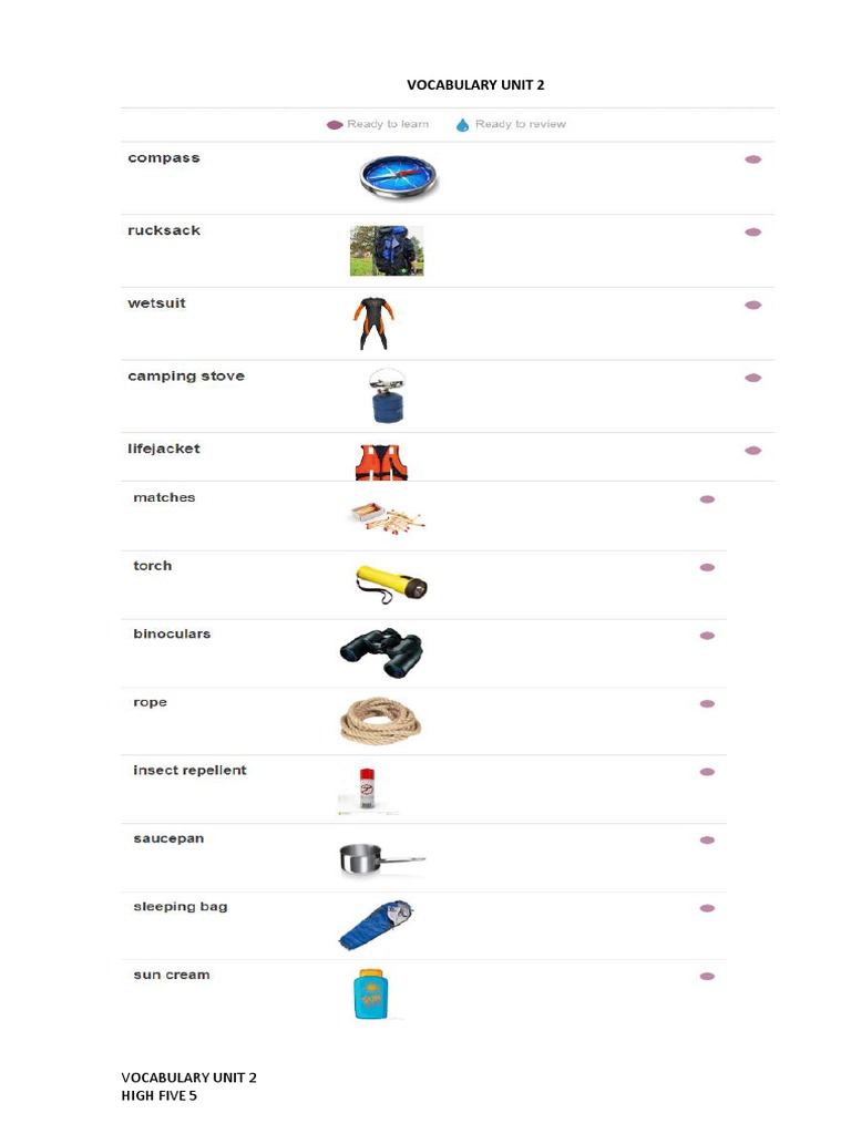 Vocabulary Unit 2 High Five 5 | PDF