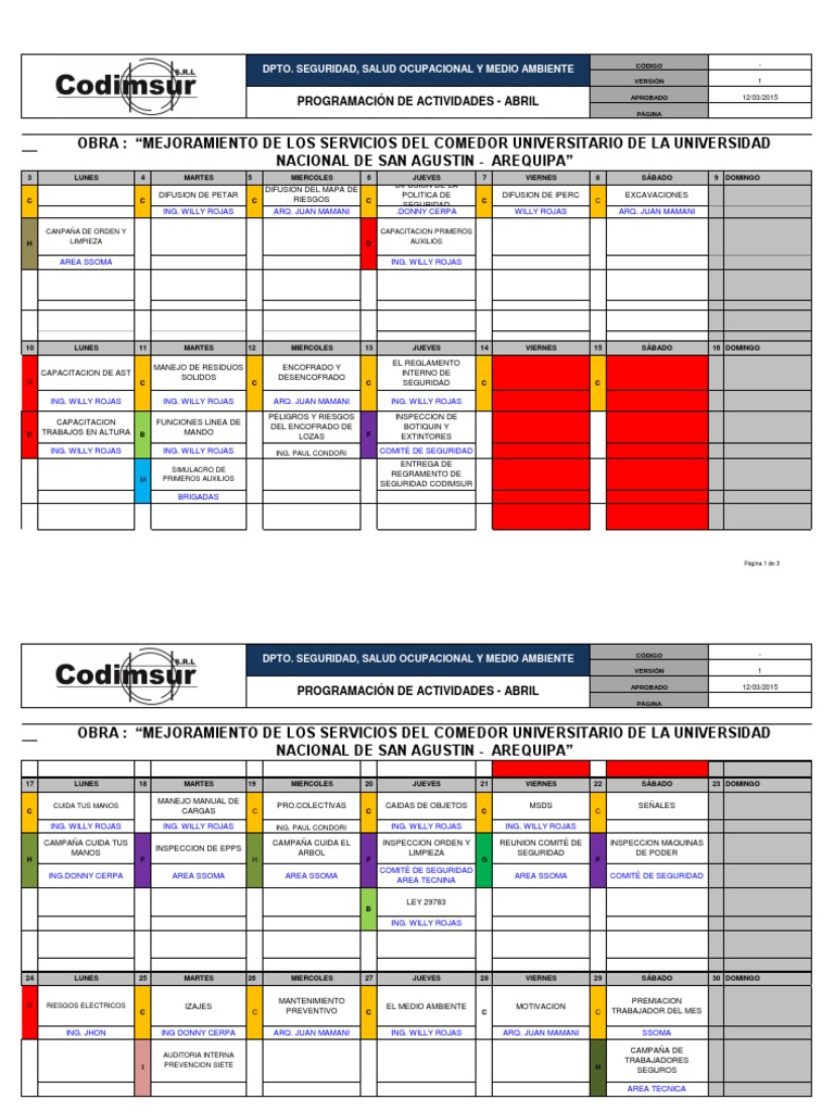 Cuadro de Programacion Ssoma PDF | PDF