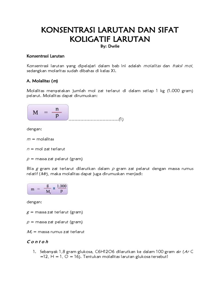 Konsentrasi Larutan Dan Sifat Koligatif Larutan Kelas 12 | PDF