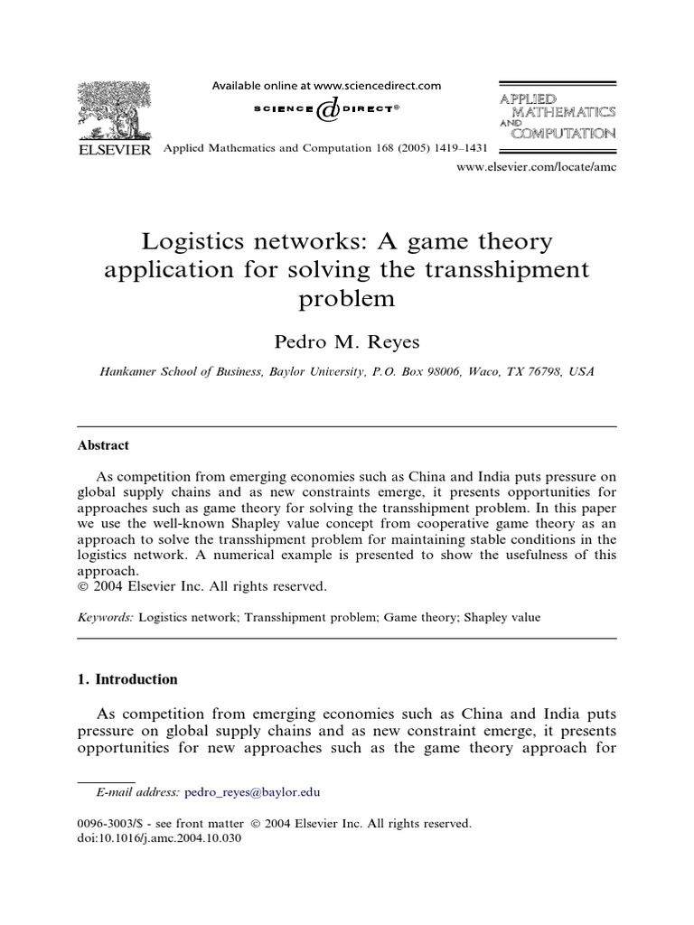 Logistics Networks: A Game Theory Application For Solving The ...