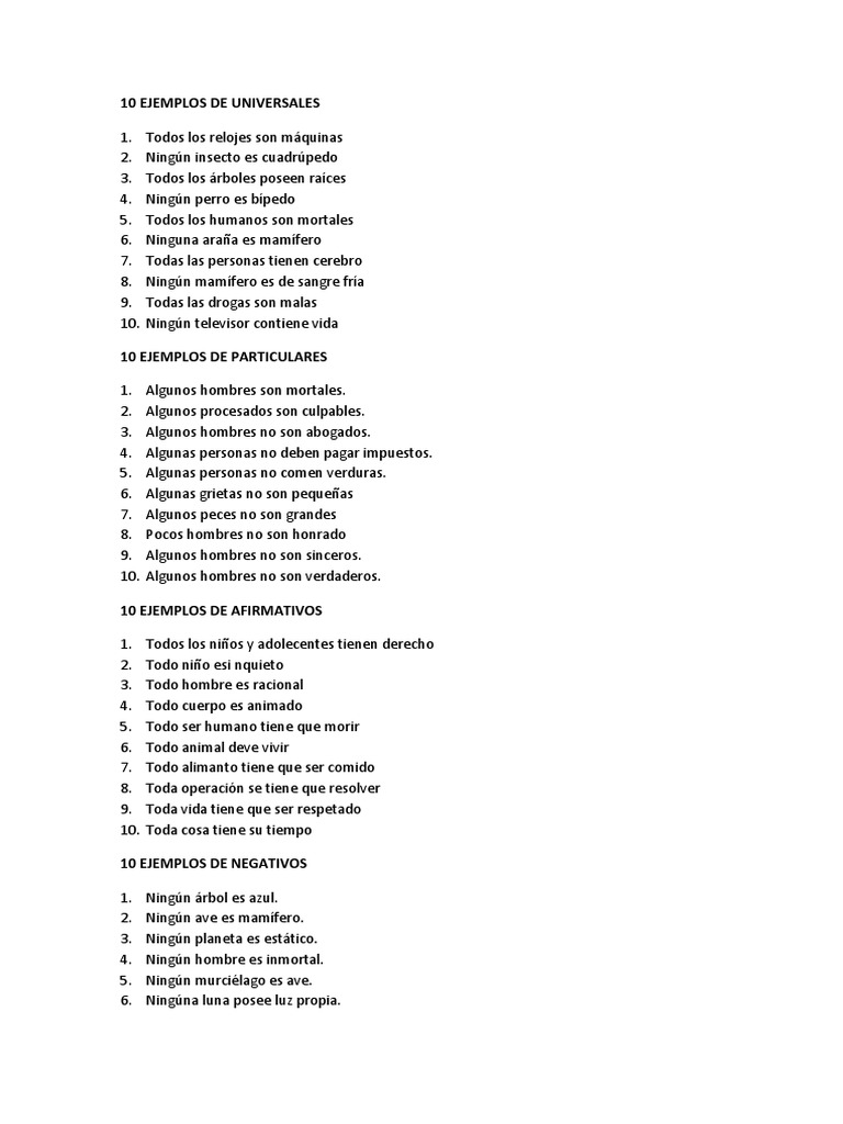 10 EJEMPLOS DE UNIVERSALES.docx | Homo sapiens | Naturaleza