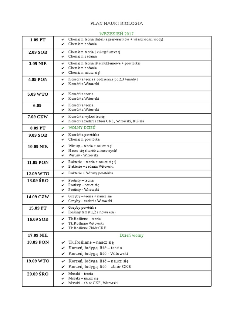 Plan Nauki Biologia | PDF