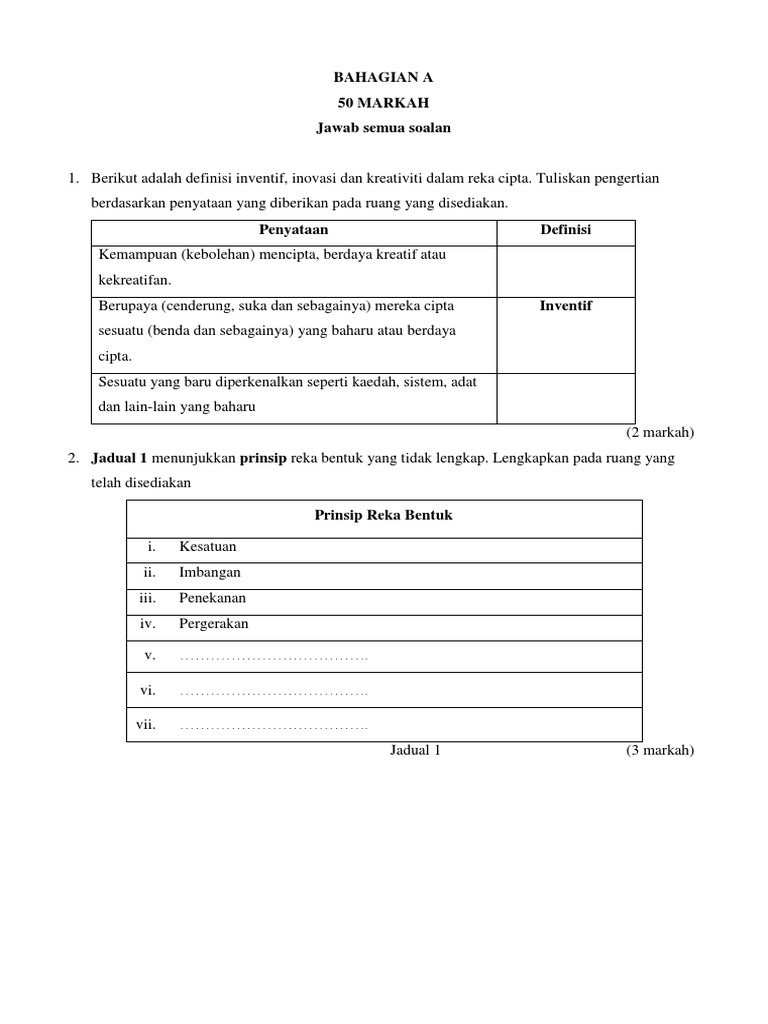 Soalan Akhir Tahun Rekacipta Tingkatan 4 2017 | PDF