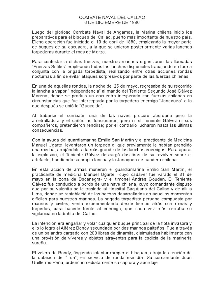 6 Diciembre 1880 Combate Naval Del Callao | PDF | Guerra Naval | Buques