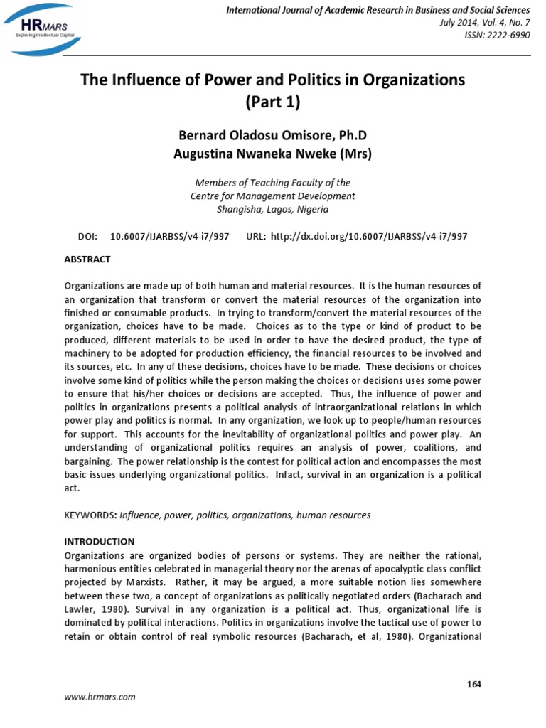 The Influence of Power and Politics in Organizations (Part 1 ...