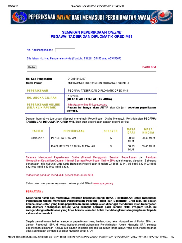 Pegawai Tadbir Dan Diplomatik Gred m41 | PDF