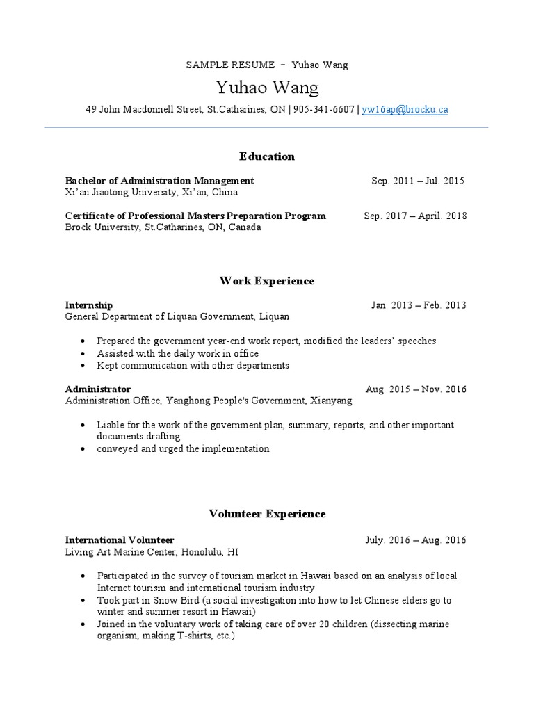 Sample Resume | PDF | Volunteering | Cognition
