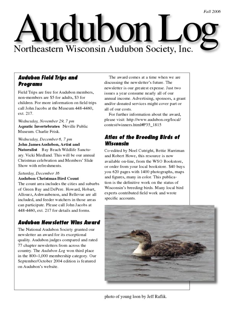 Fall 2006 Audubon Log Northeastern Wisconsin Audubon Society | PDF ...