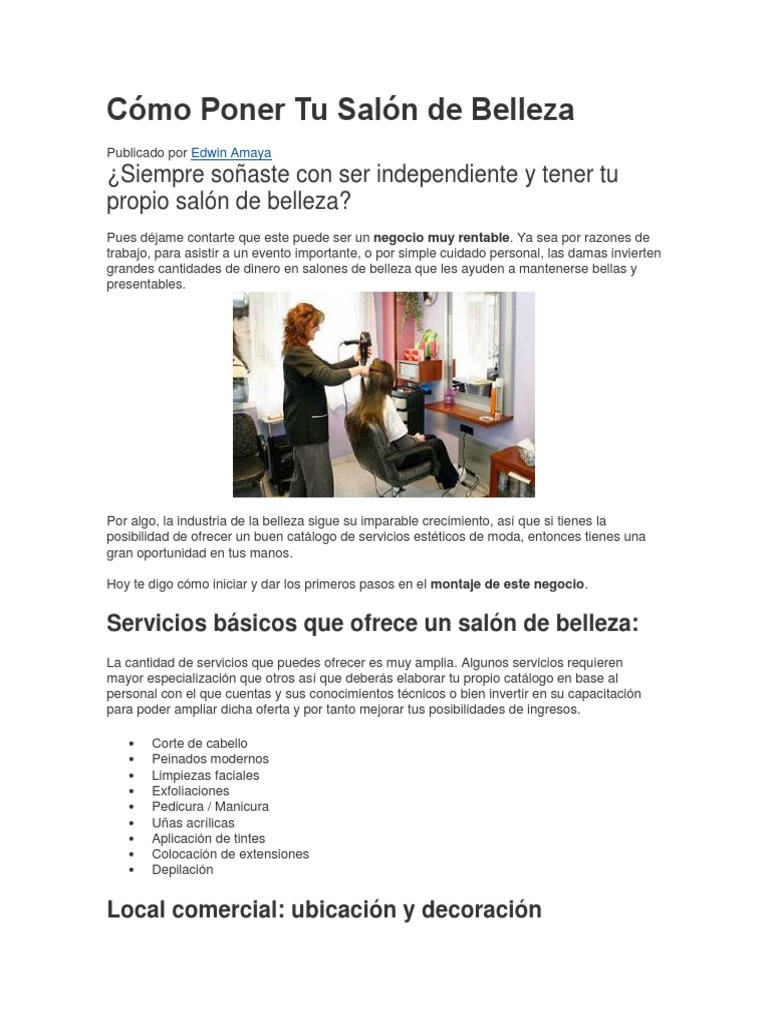 Cómo Poner Tu Salón de Belleza | PDF | Presupuesto | Belleza