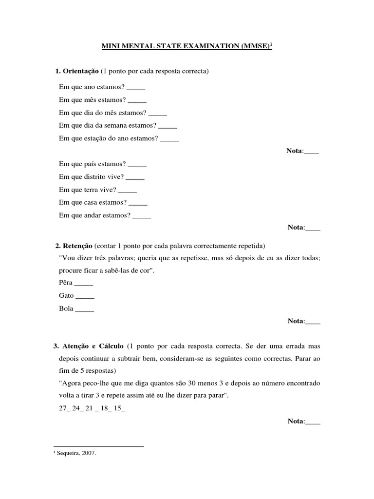 Mini Mental State Examination | PDF