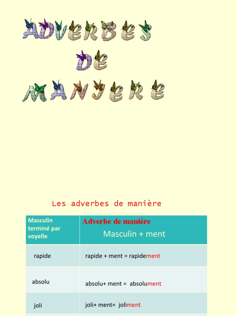 Les Adverbes de Maniere