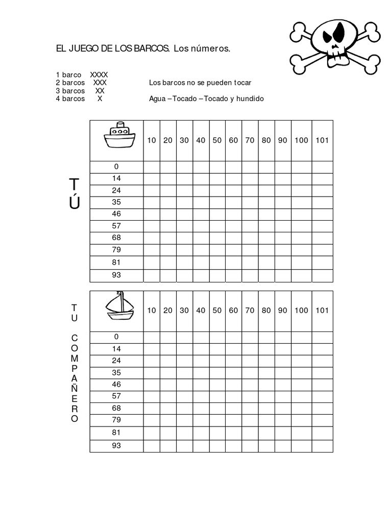 A1 y A2 Hundir La Flota Números y Verbos