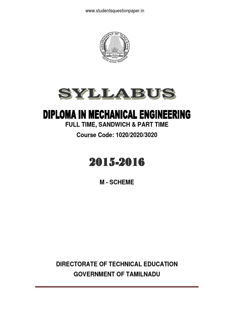 Regulations and Curriculum Outline for Diploma Courses in Engineering ...