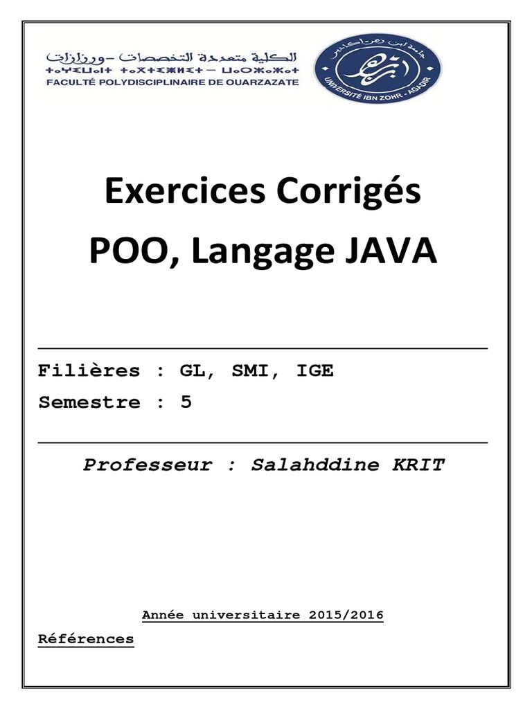 Exercices POO en Java pour étudiants | PDF | Java (Langage de programmation) | Compilateur