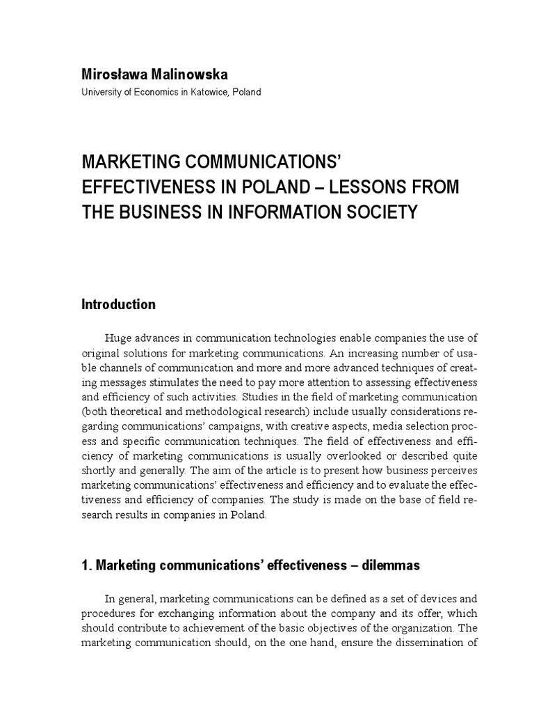 Marketing Communications | PDF | Marketing Communications | Survey ...