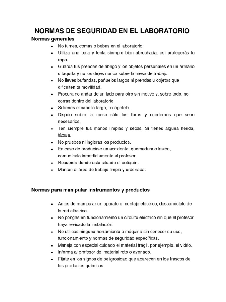 Normas de Seguridad en El Laboratorio | PDF | Quemar | Laboratorios