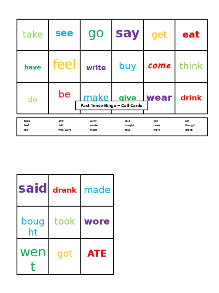 Past Simple Bingo Irregular Verbs Games 26561 | PDF