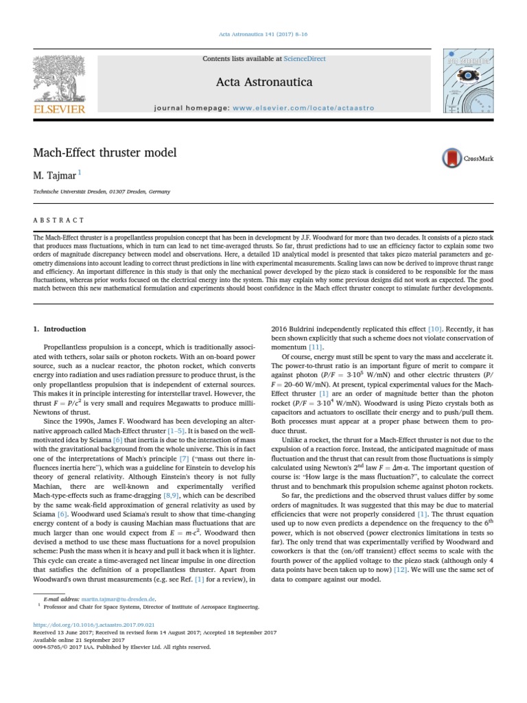 Mach-Effect Thruster Model | PDF | Spacecraft Propulsion | Piezoelectricity