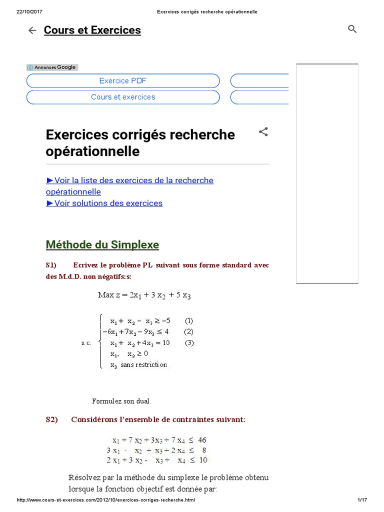 Exercices Corrigés Recherche Opérationnelle | PDF | Décollage | Optimisation linéaire