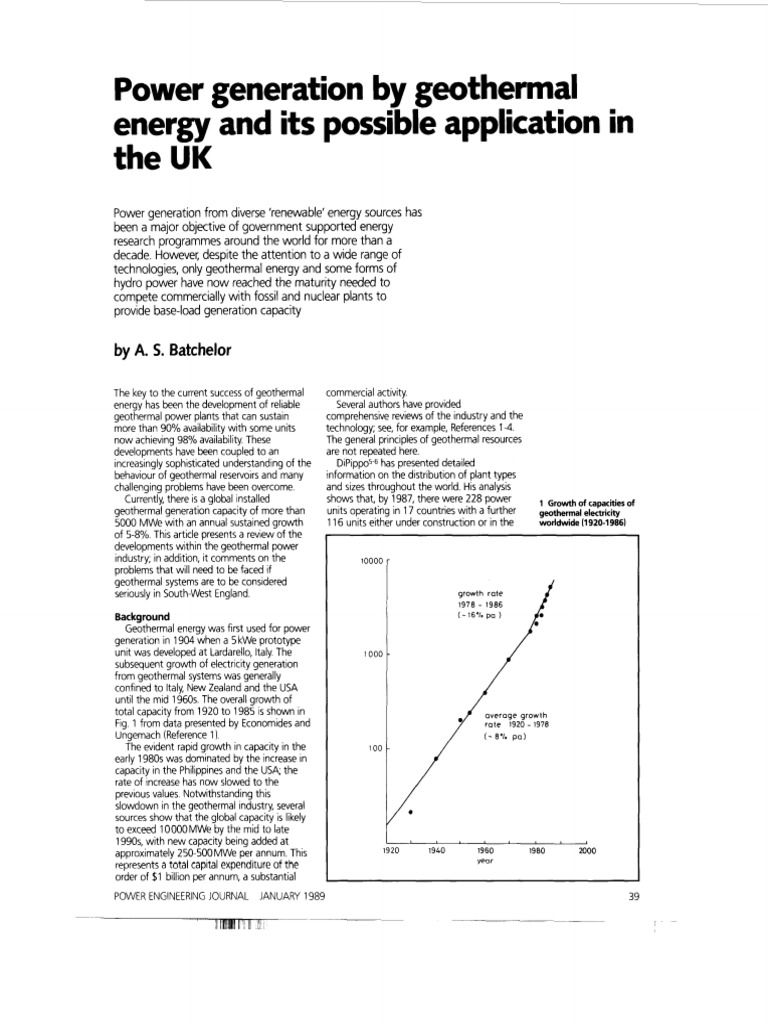 Power Generation Geothermal Energy and Its Possible Application in The ...