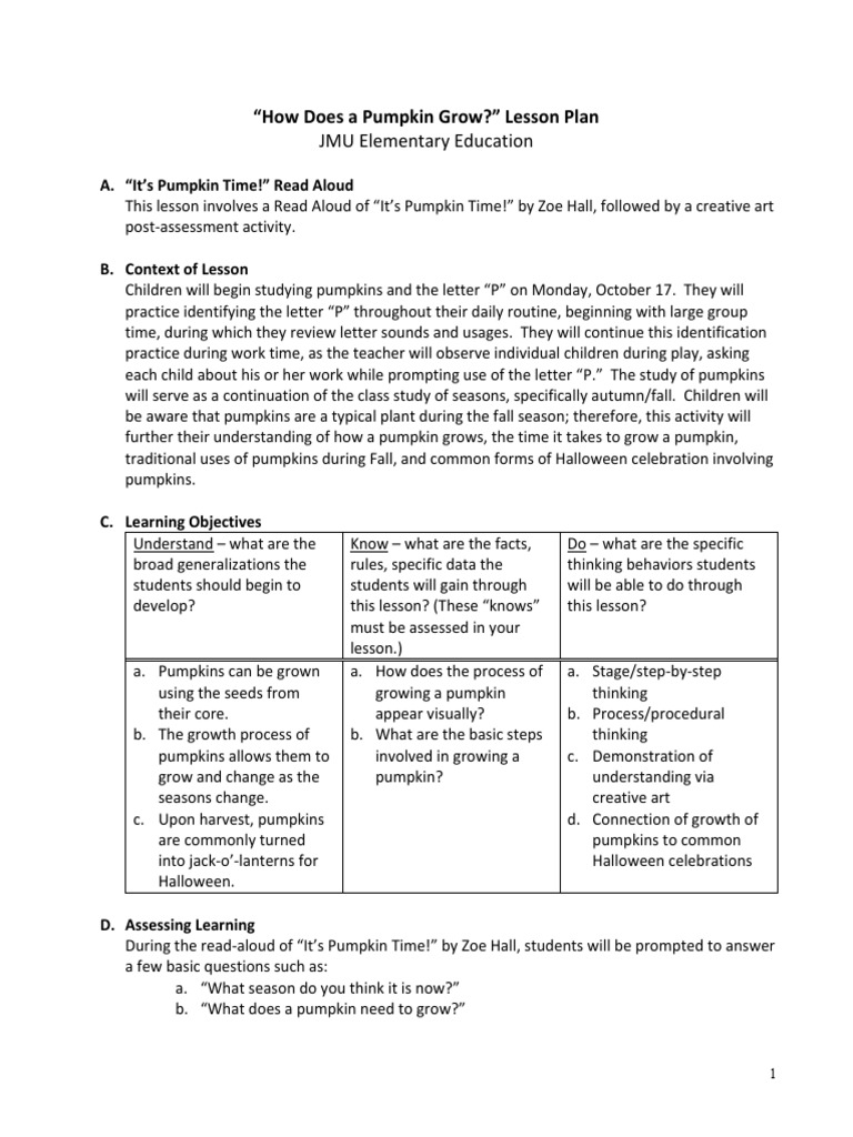 Pumpkin Growth Lesson Plan for Kids | PDF | Pumpkin | Vocabulary