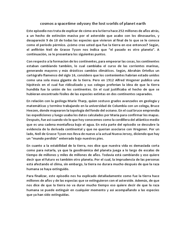 Cosmos A Spacetime Odyssey The Lost Worlds of Planet Earth | PDF ...