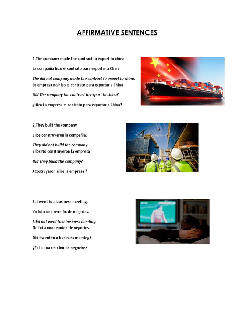 Affirmative and Negative Sentences with Examples of Business Actions ...