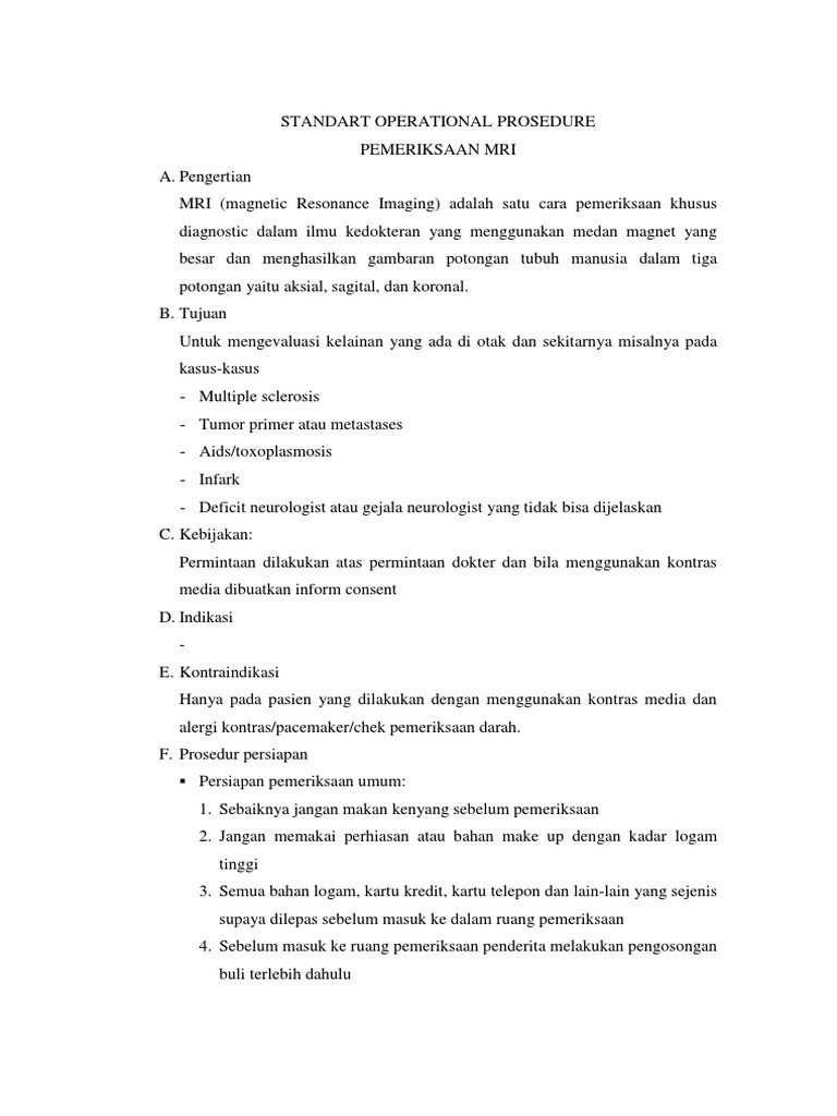 Prosedur dan Persiapan Pemeriksaan MRI | PDF
