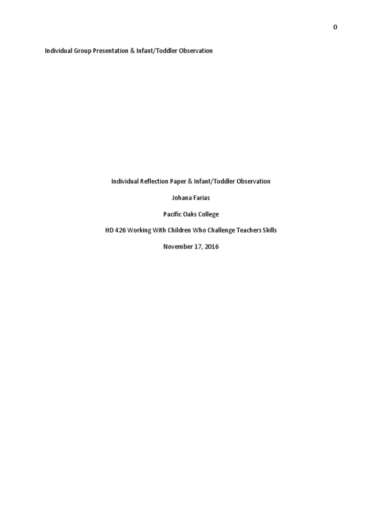 Individual Reflection Paper HD 426 | PDF | Day Care | Toddler