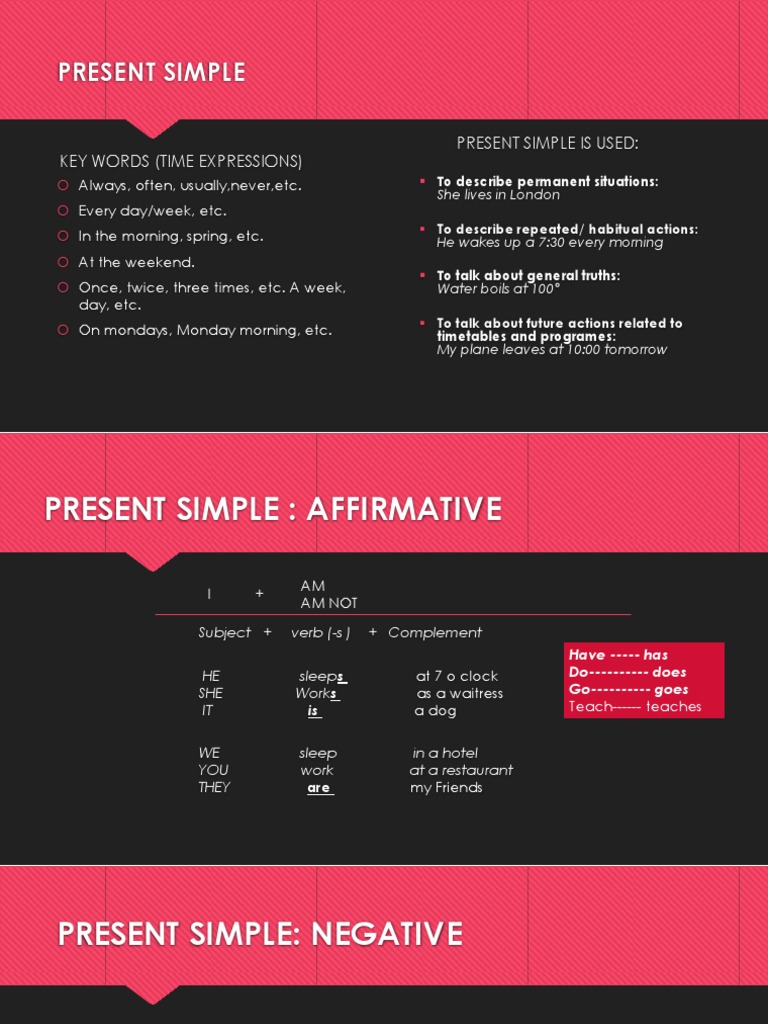 Present Simple: Key Words (Time Expressions) Present Simple Is Used ...