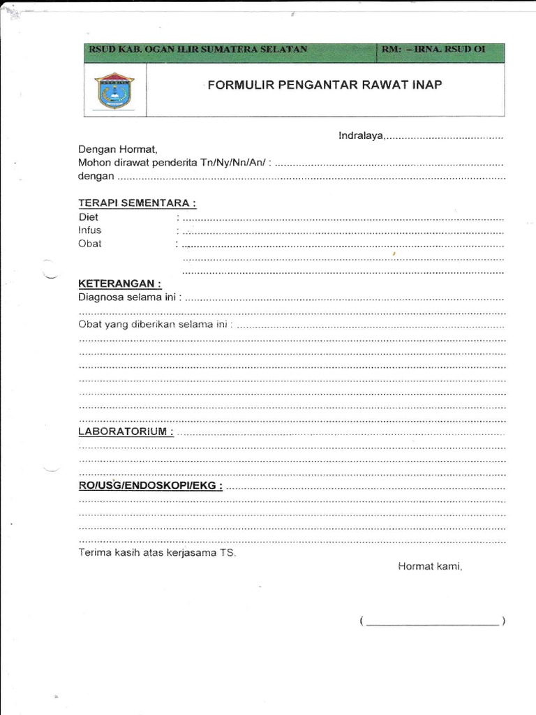 Formulir Pengantar Rawat Inap | PDF