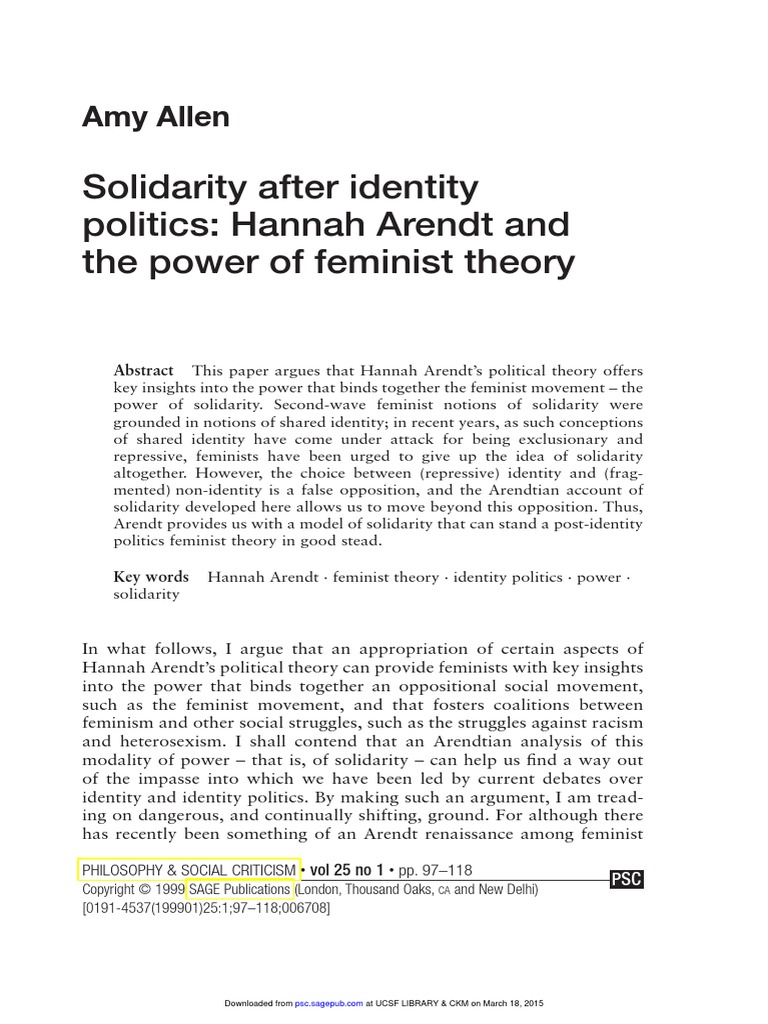 (AMY ALLEN) Solidarity After Identity - Hannah Arendt and The Power of ...