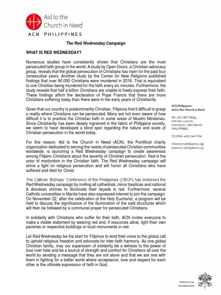 Briefer of The Red Wednesday Campaign | PDF | Catholic Church | Faith