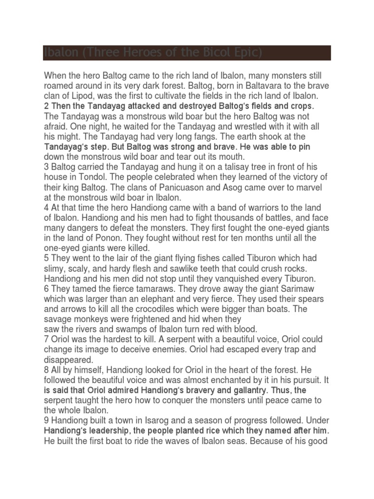 Ibalon Epic - The Bicolano Heroic Legend | PDF