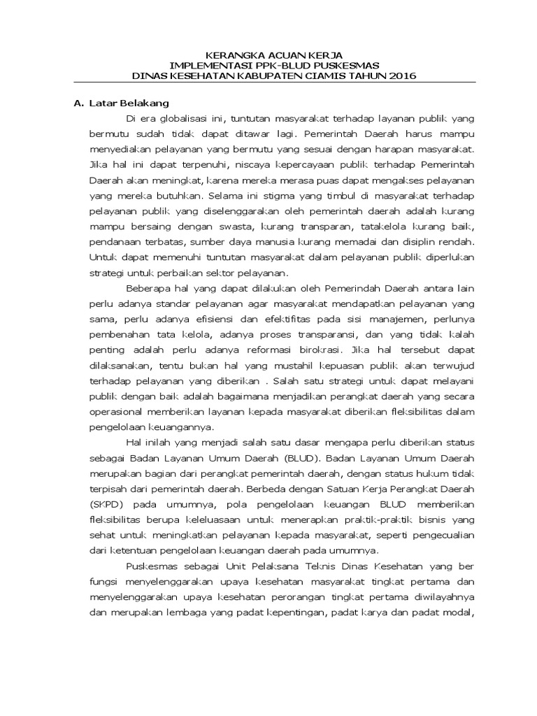 Kerangka Acuan Kerja Implementasi PPK | PDF