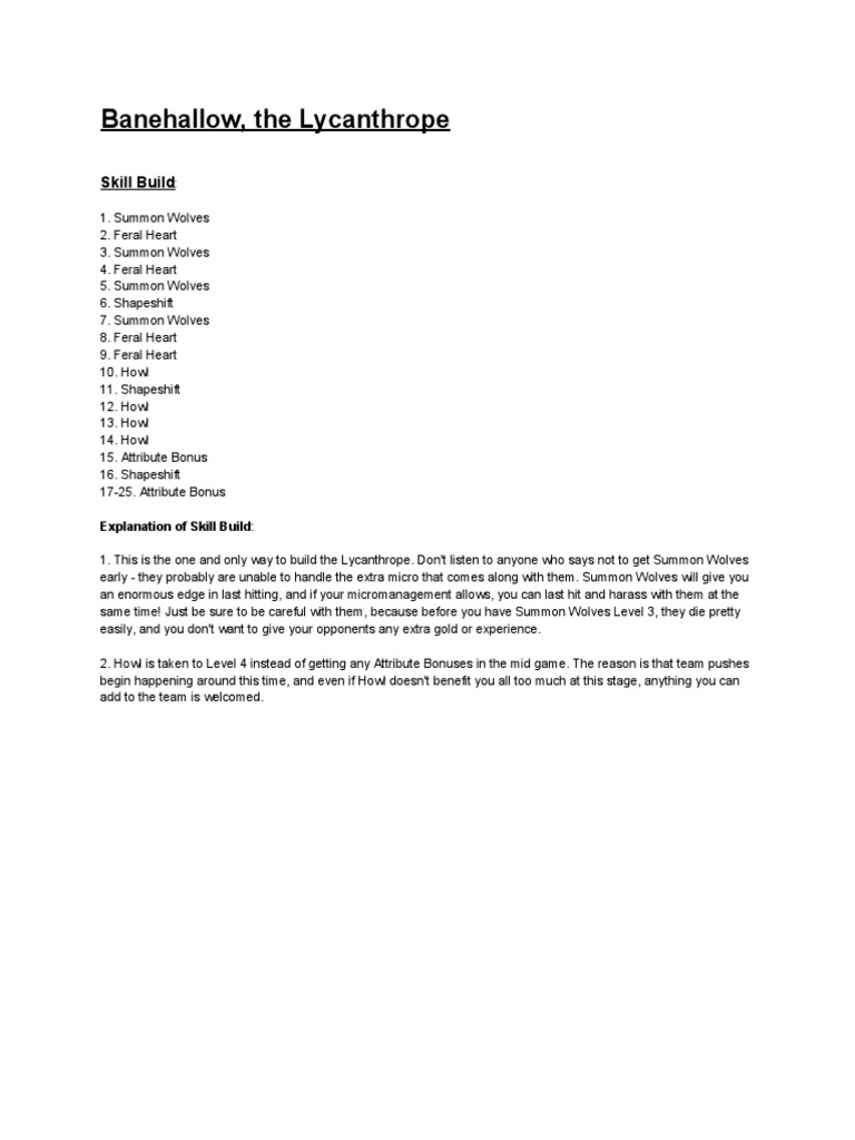 Banehallow, The Lycanthrope: Skill Build | PDF | Games & Activities | Law
