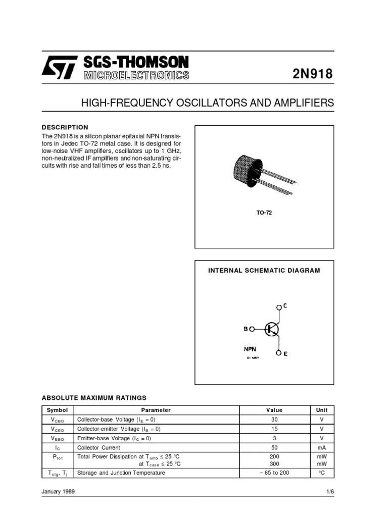 2N918 Transistor Specifications | PDF | Electronic Circuits ...