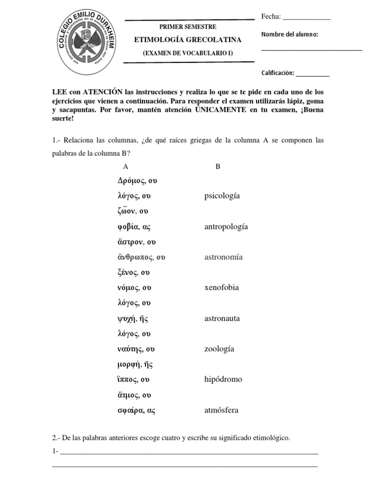 Examen Vocabulario I | PDF | Semiótica | Morfología Lingüística