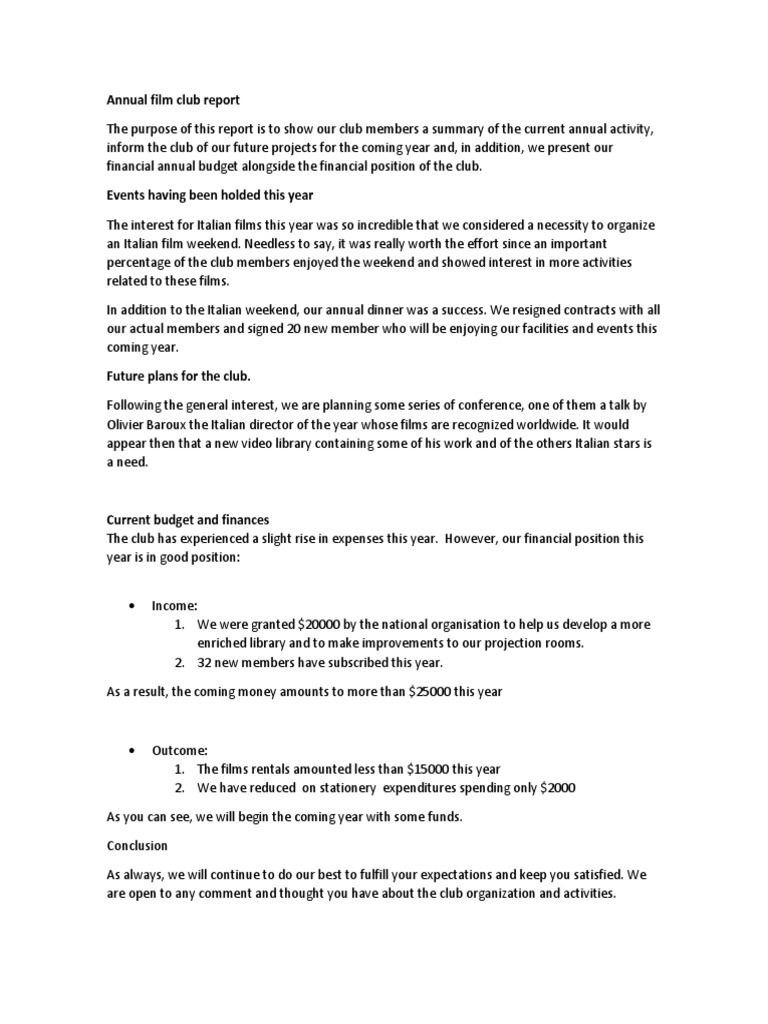 Annual Film Club Report | PDF
