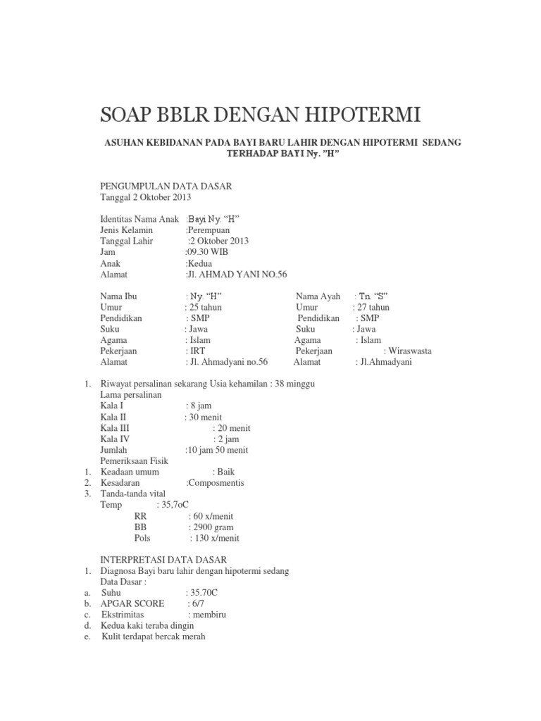 Soap BBLR Dengan Hipotermi Susan | PDF
