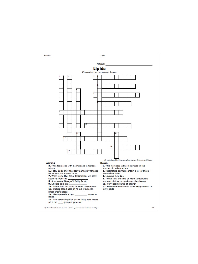 Lipids Crossword