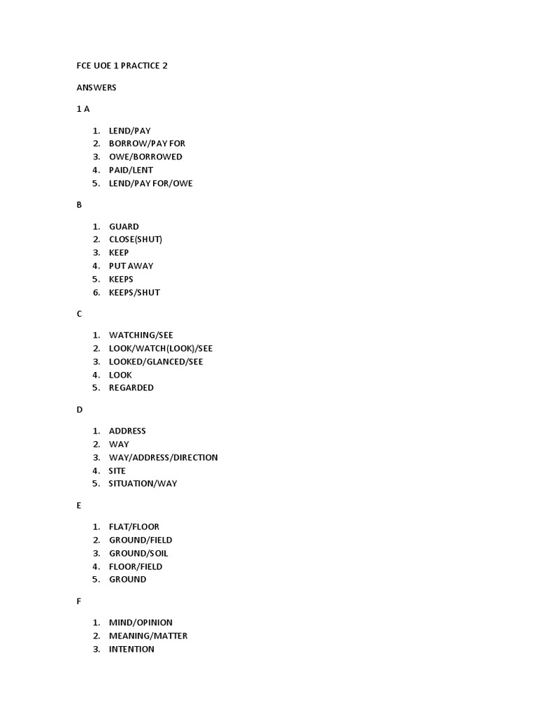 Fce Uoe 1 Practice 2 Answers | PDF